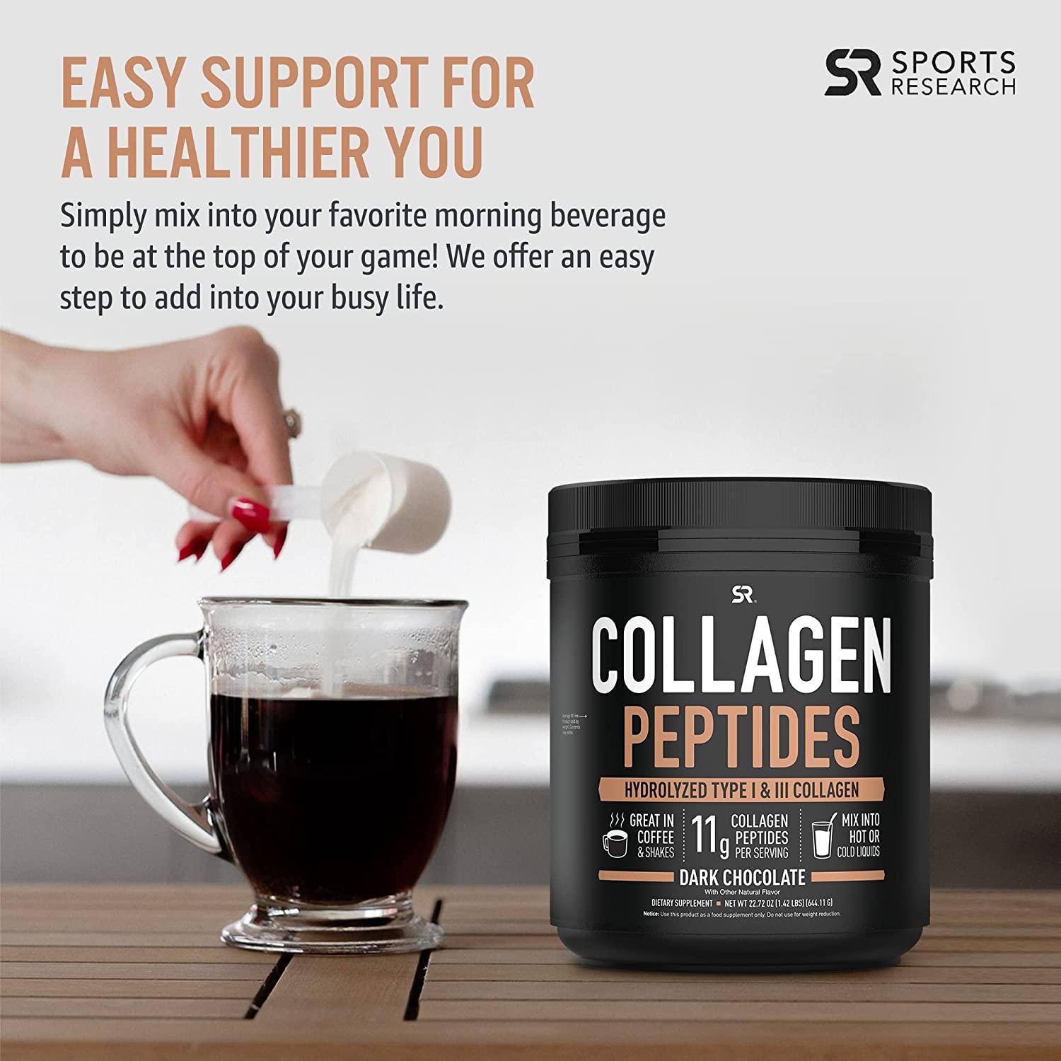 Sports Research Collagen Peptides Hydrolyzed Type I & III Collagen Dark ...
