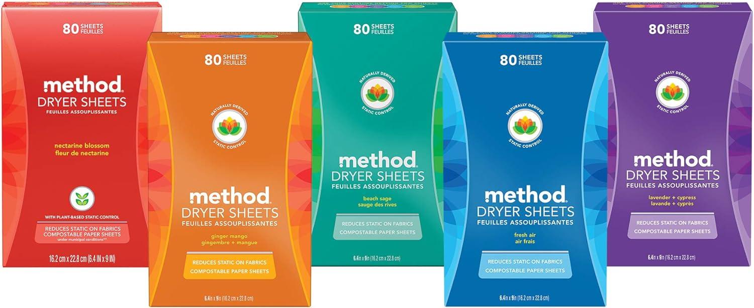 Method Dryer Sheets Beach Sage Fabric Softener and Static Reducer - 80 ...