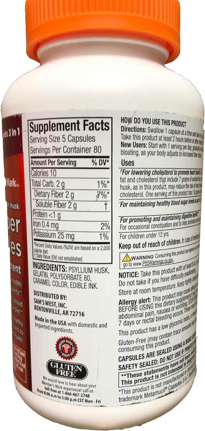 Member's Mark Fiber Capsules 2Pack (400 Count) - Dietary Supplement for ...