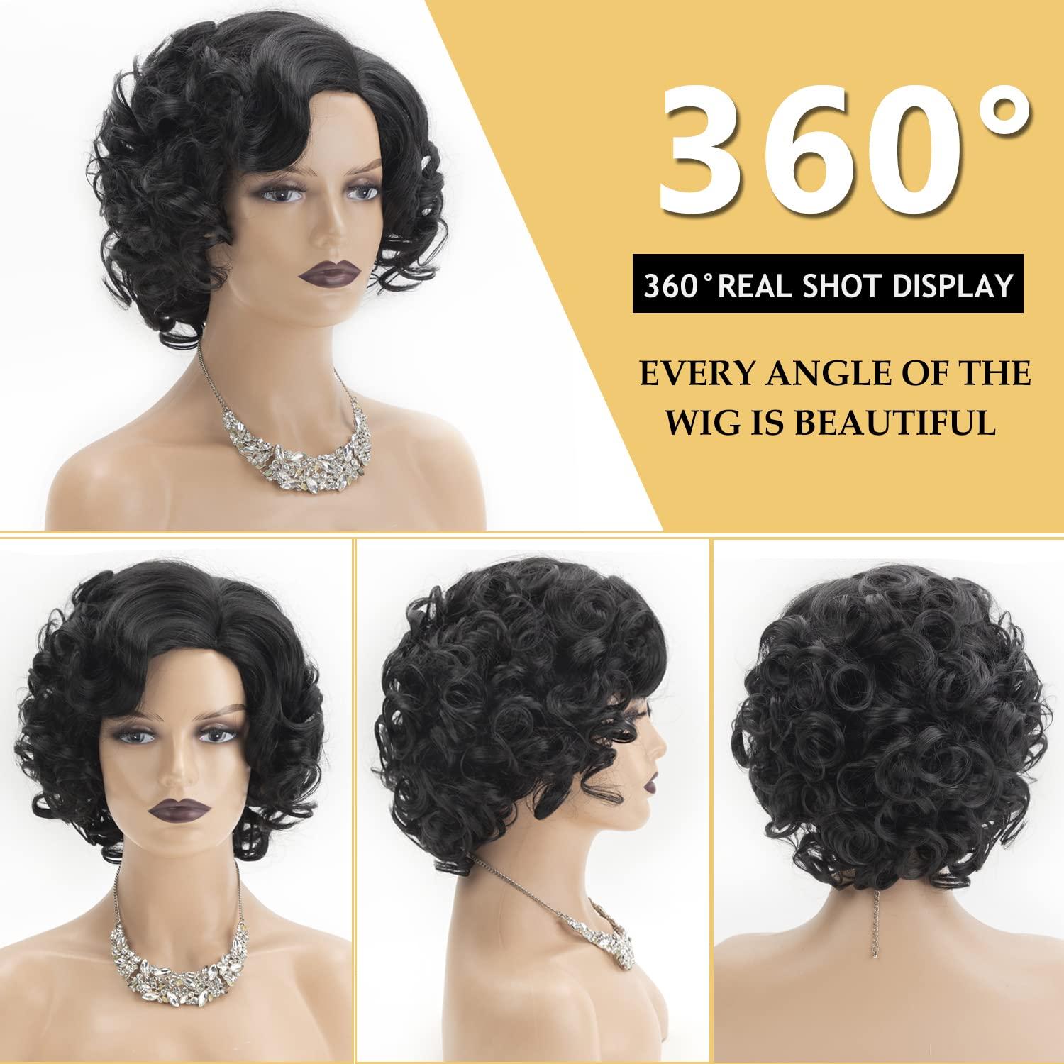 Side Part Short Curly Wig for Black Women - Natural Looking Synthetic ...
