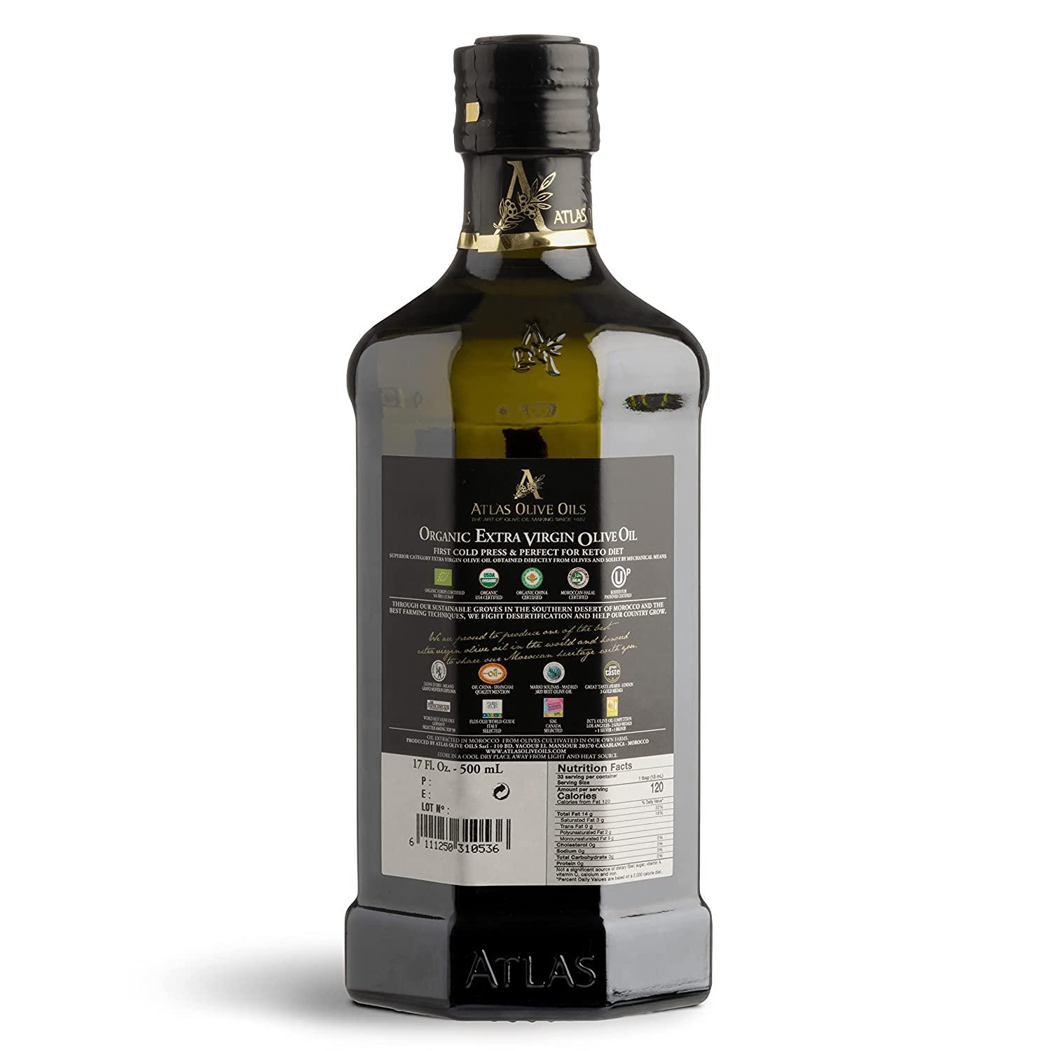 Atlas 500 mL Organic Moroccan Extra Virgin Olive Oil | Polyphenol Rich ...