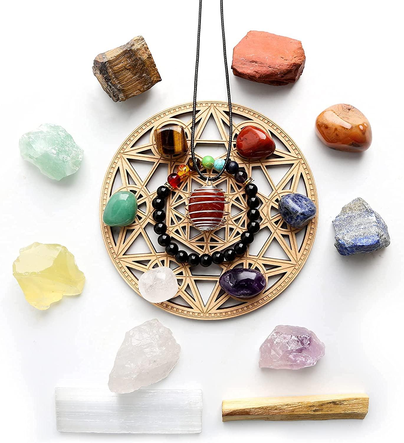 Qallicon 20PCS Chakra Crystals Kit with Healing Stones, Lava Bracelet ...