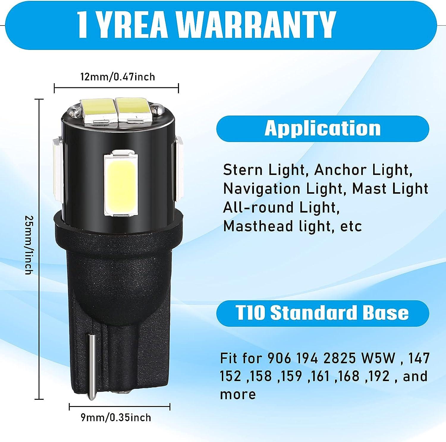 906 LED Bulbs - Marine Boat Light Bulb Replacement - White - DC12V ...