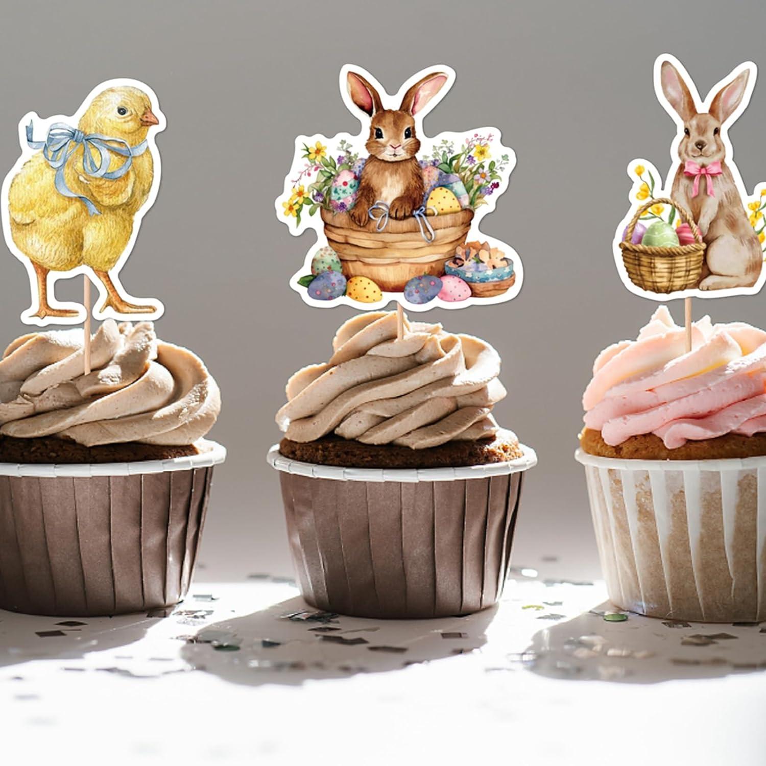 Easter Bunny Ear Cupcake Toppers 24pcs Easter Cake Inserts Bunny Easter ...