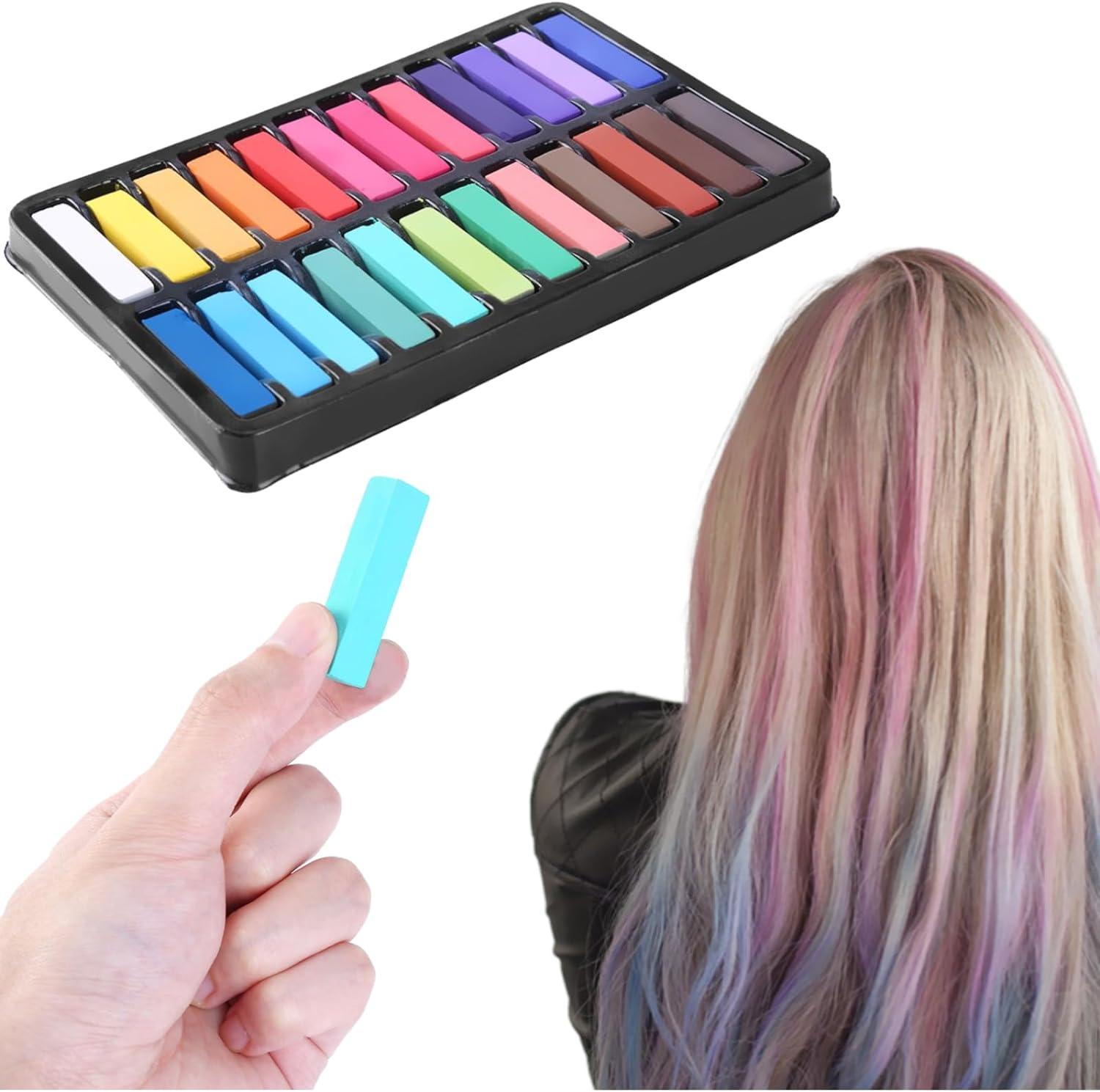 Glamified Hair Chalk Set - 24 Colors Non-Toxic Temporary Hair Dye for ...
