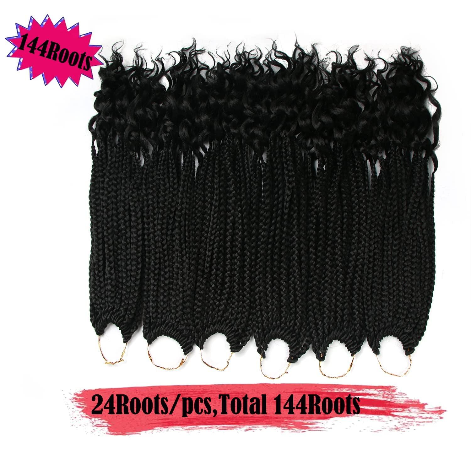 Crochet Box Braids Hair 14 Inch 1B Color - 144 Roots/pack with Curly ...