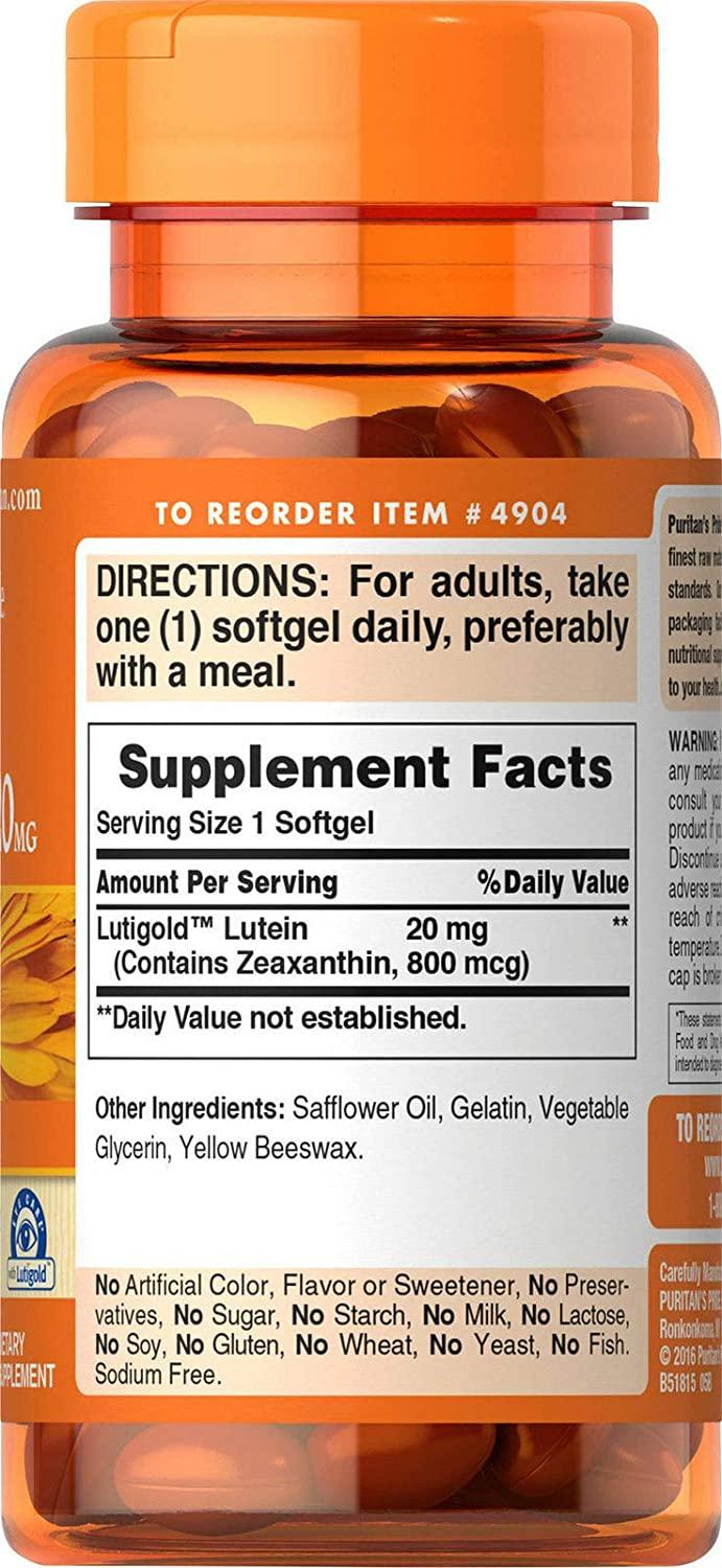 Puritan's Pride 2-Pack Lutein 20mg with Zeaxanthin Softgels - 240 Total ...
