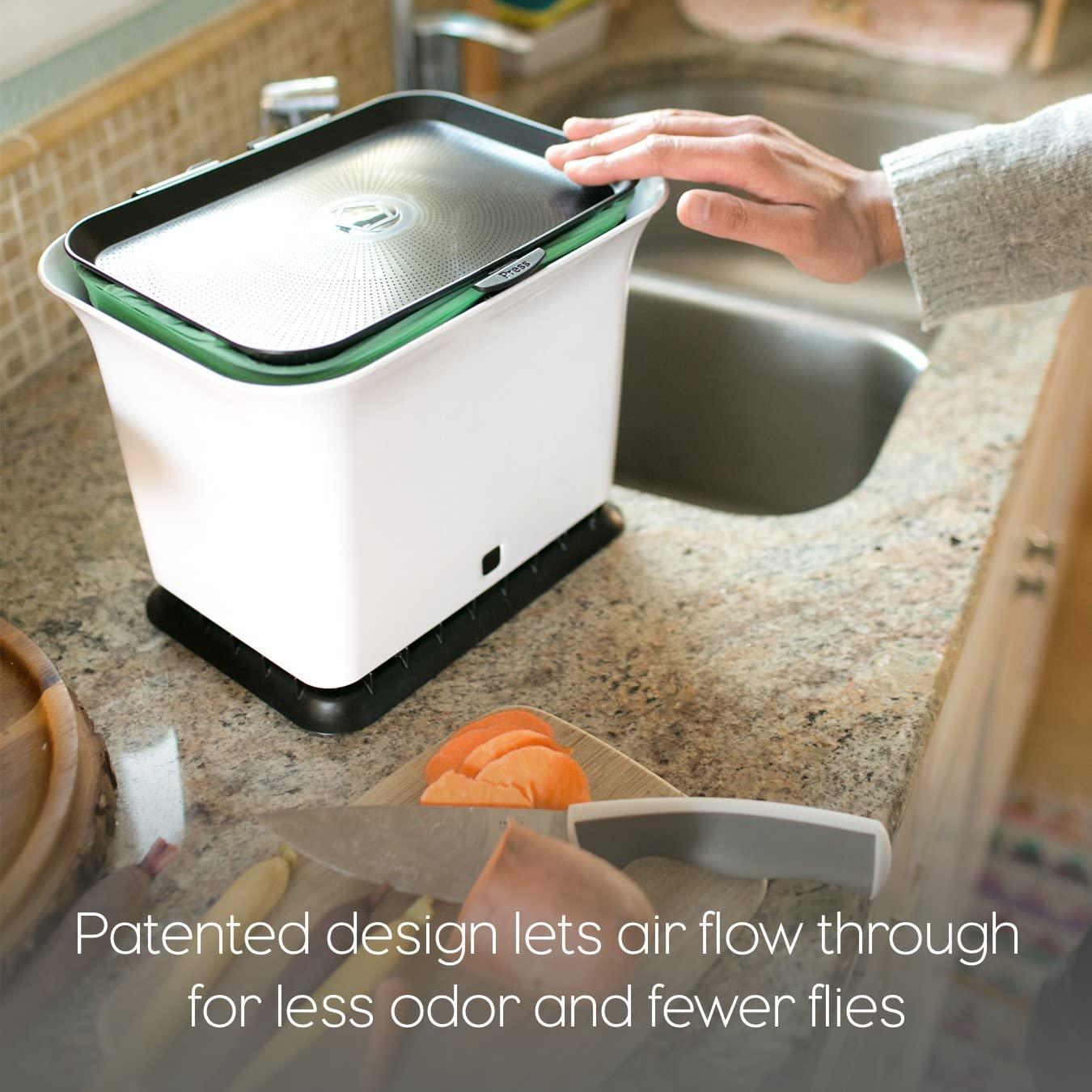 Full Circle Fresh Air Kitchen Compost Bin - Odor-Free Black & White ...