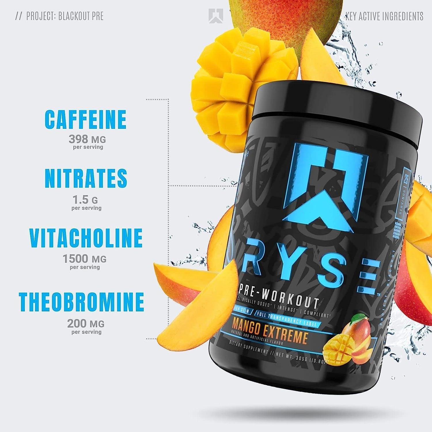 Ryse Project Blackout Pre Workout - Mango Xtreme | Pump Energy ...