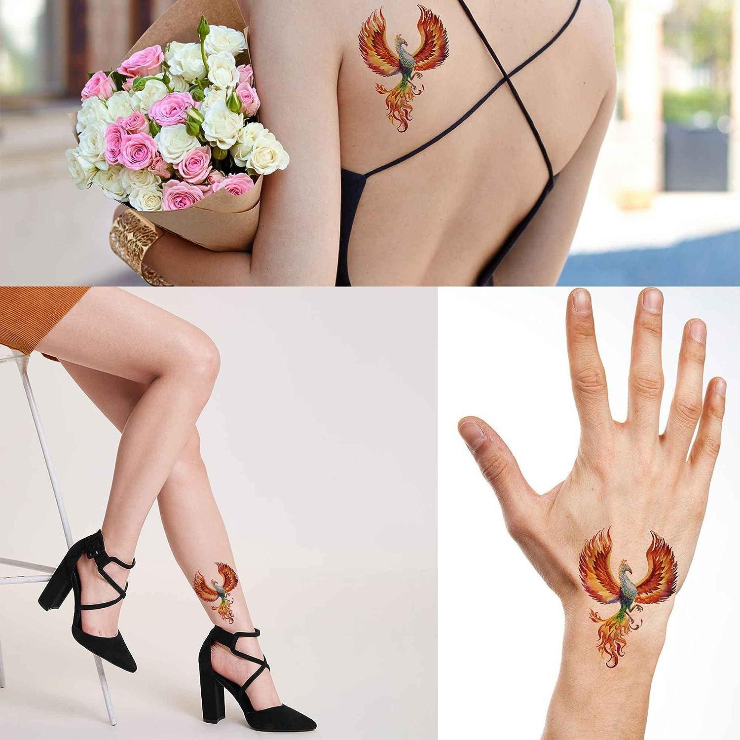 Dopetattoo 6 Sheets Temporary Fake Tattoos: Phoenix Designs for Men and Women - Neck, Arm, Chest ...