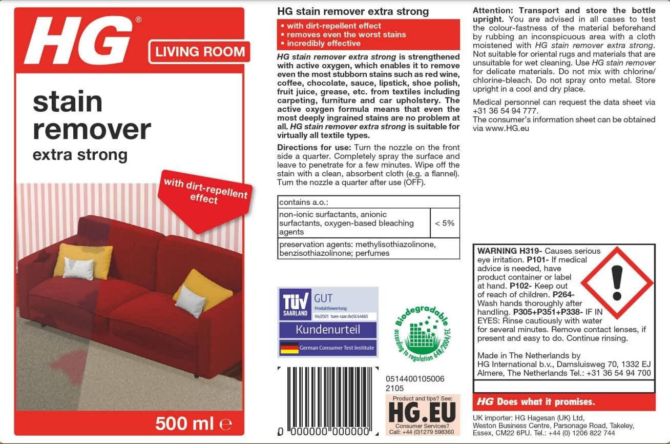 HG Stain Remover Extra Strong Carpet Cleaner Spray - 500ml | Upholstery Cleaner for Deeply ...