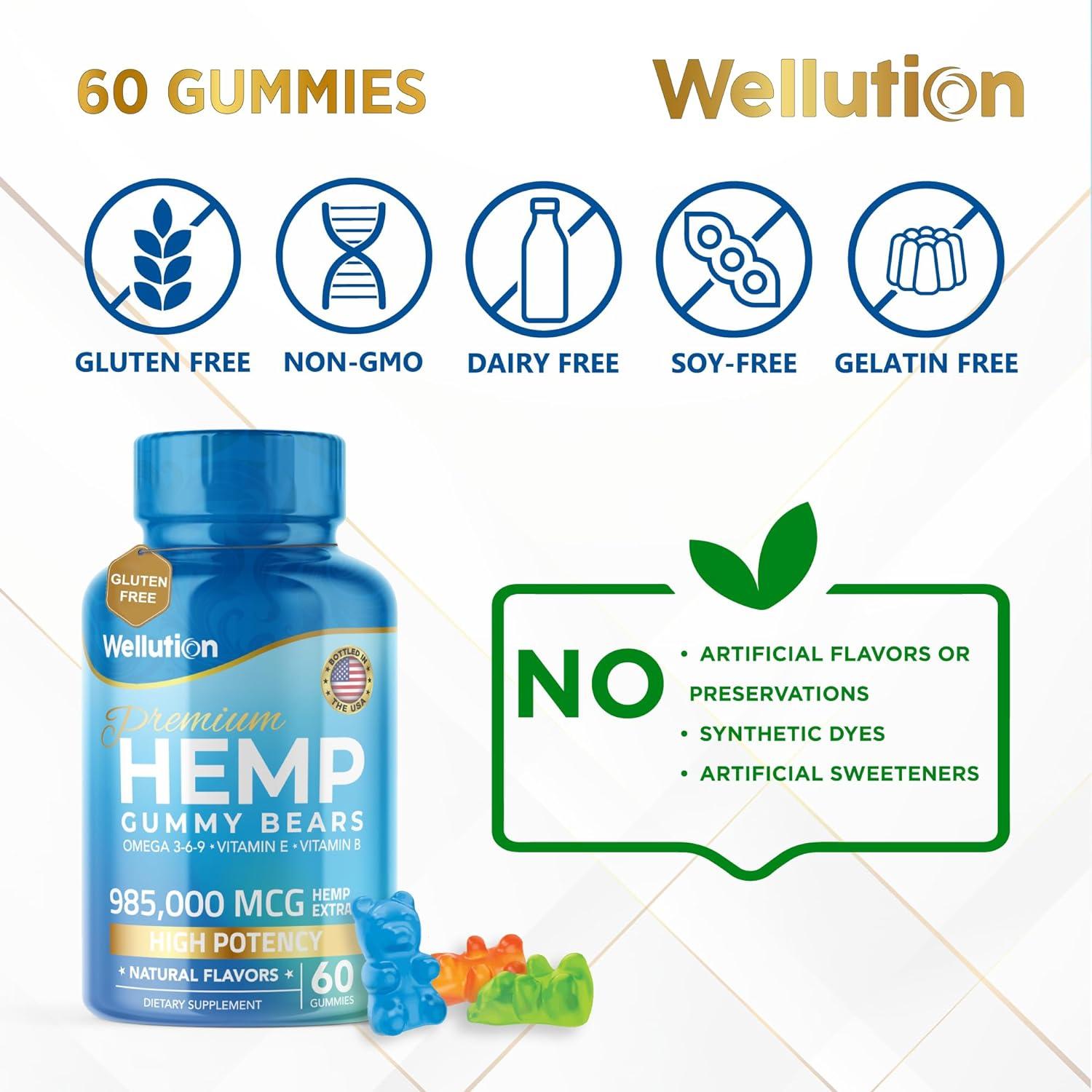 WELLUTION Hemp Gummies 985,000 High Potency - Fruity Gummy Bear with ...
