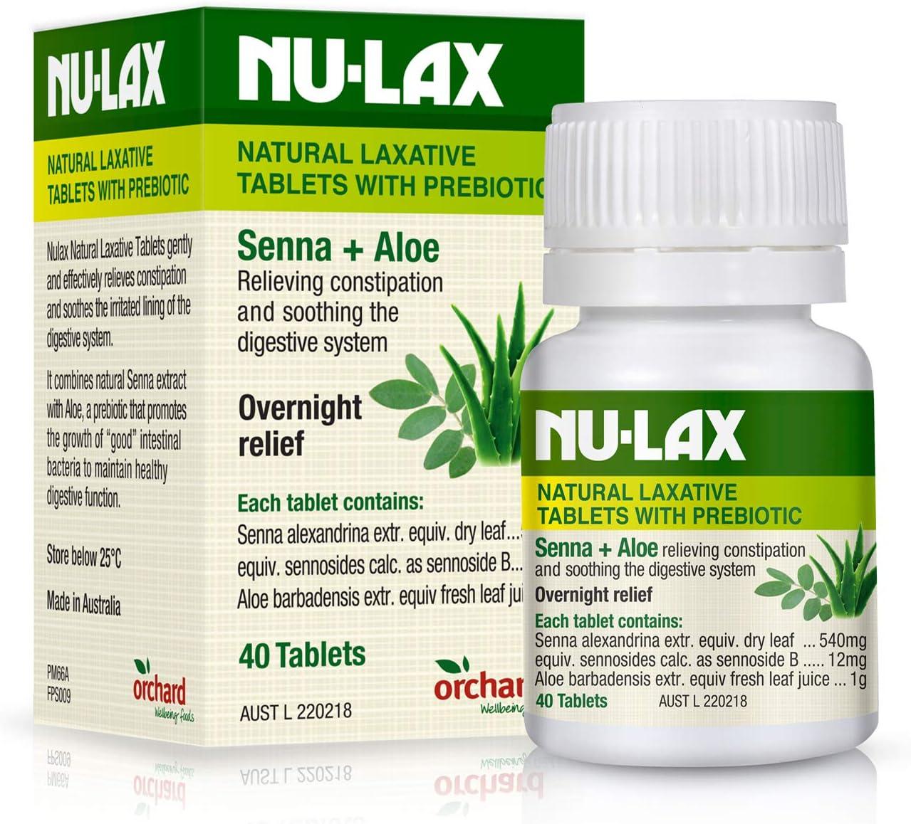 Nulax Natural Laxative Tablets with Prebiotic Senna & Aloe - 40 Tablets ...