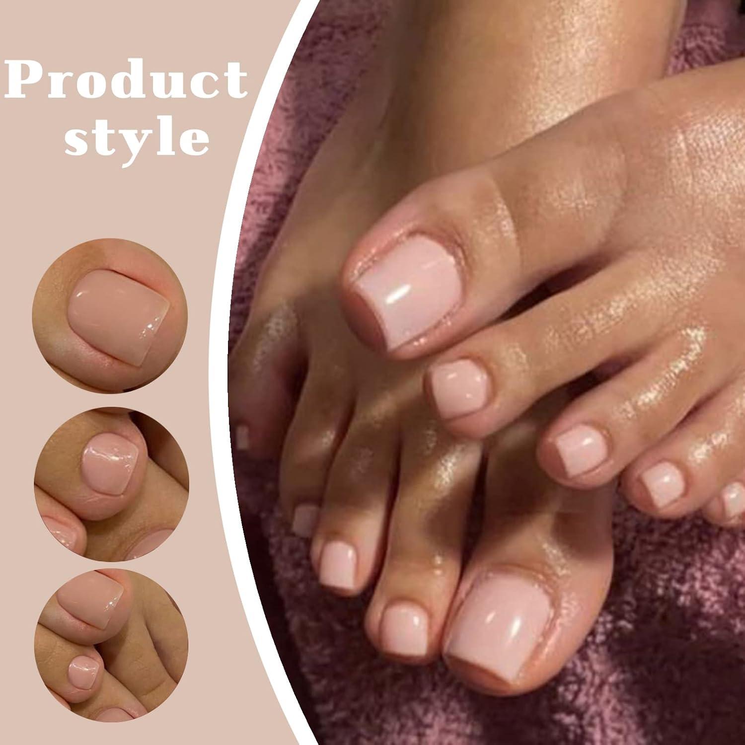 Kryzalite 24 Square Artificial Toenails with Gel Glue - Shiny Finish ...