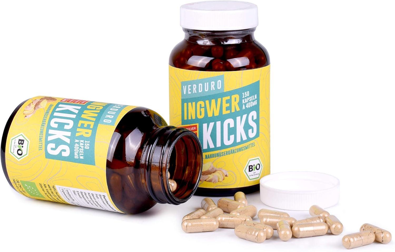 Verduro Organic Ginger Capsules - 150 High Dose Vegan 800mg - Pure ...