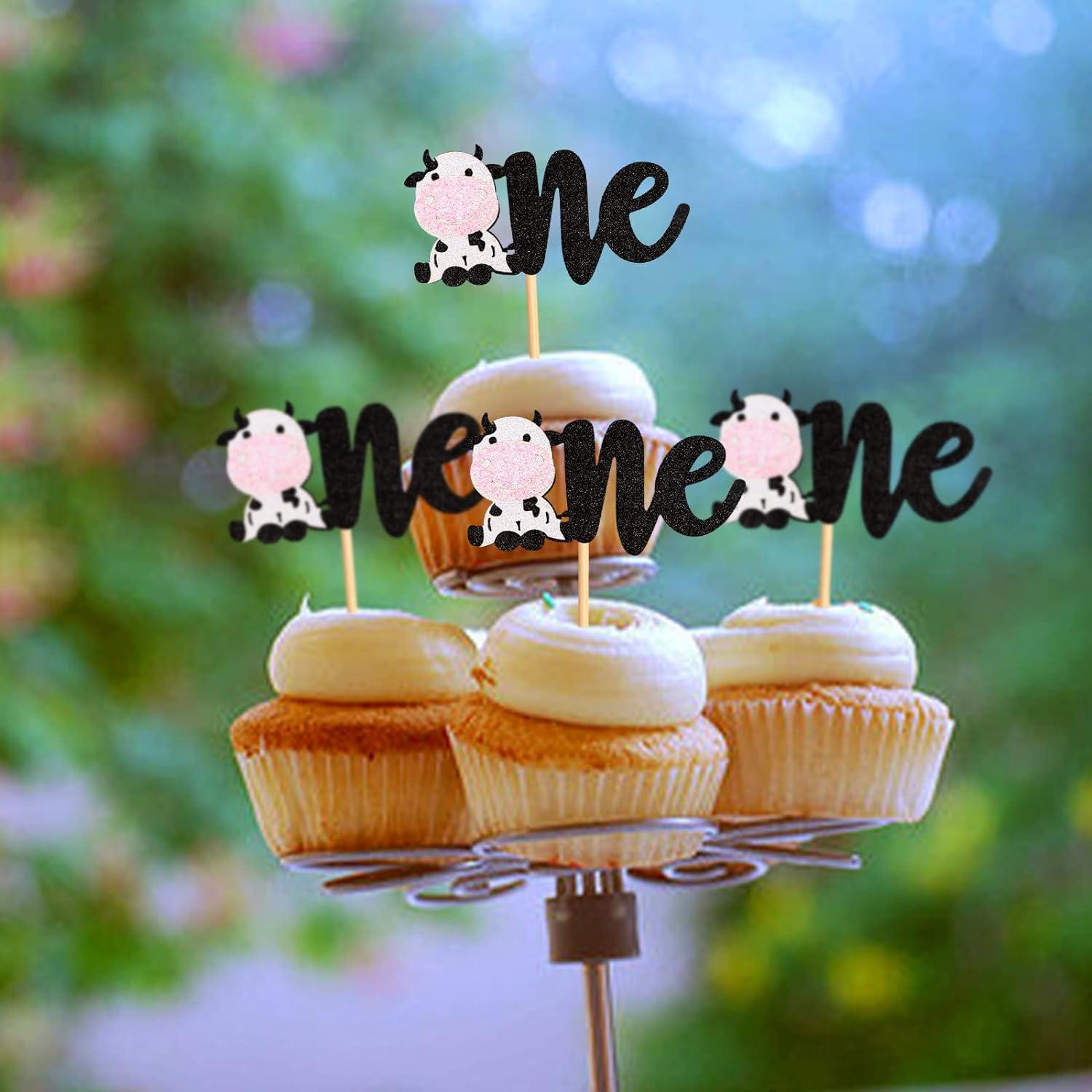 Keaziu 24 Pack Cow one Cupcake Toppers Happy Birthday Cupcake ...