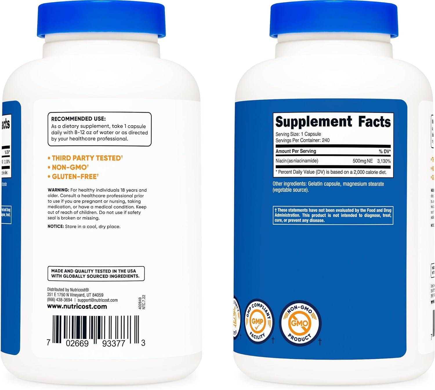 Nutricost Niacinamide (Vitamin B3) 500mg - 240 Capsules (2 Bottles) | Buy Now with Express ...