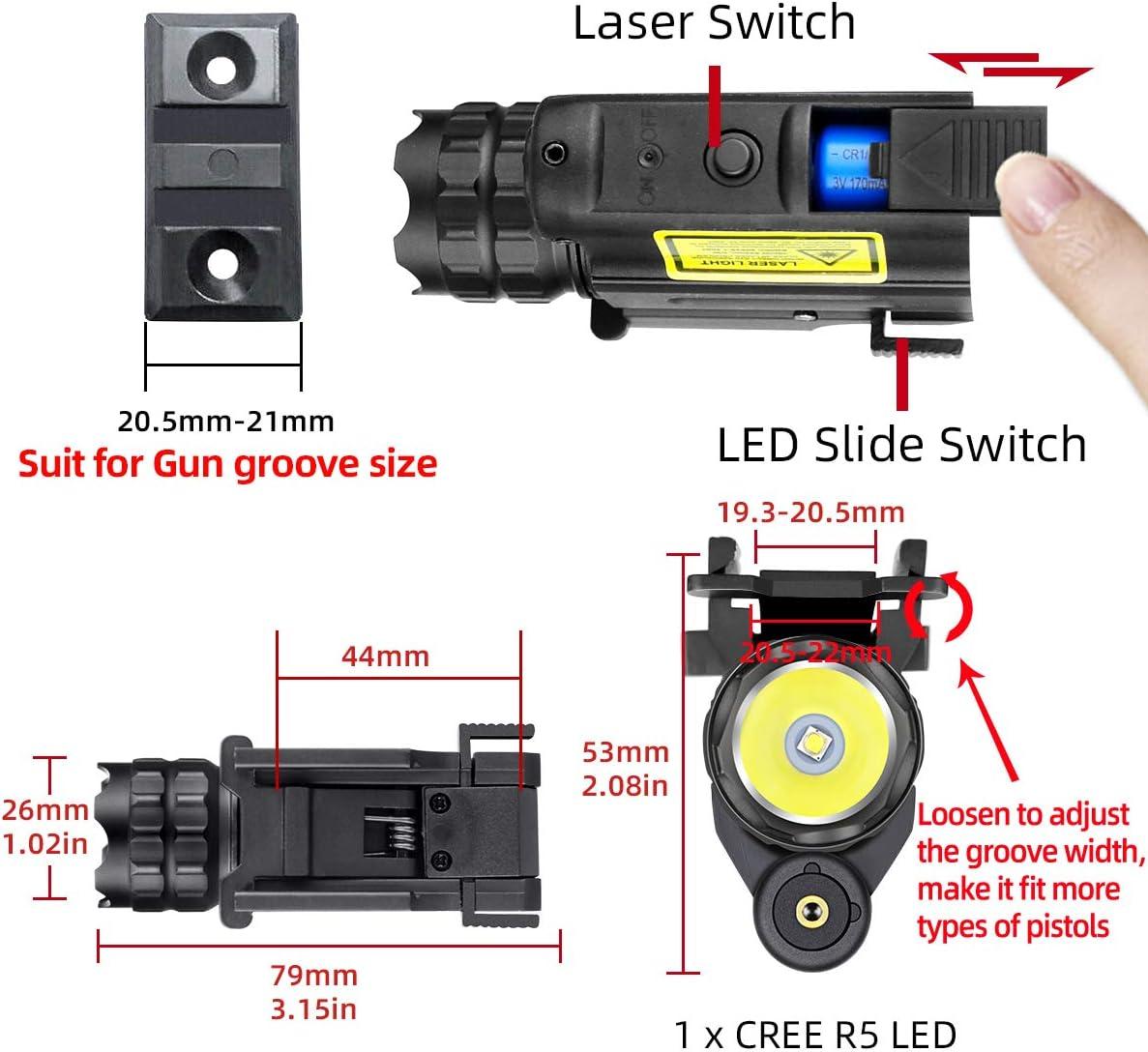 COSMOING Rail Mounted Green Laser Light Combo & 600 Lumen Strobe Pistol ...