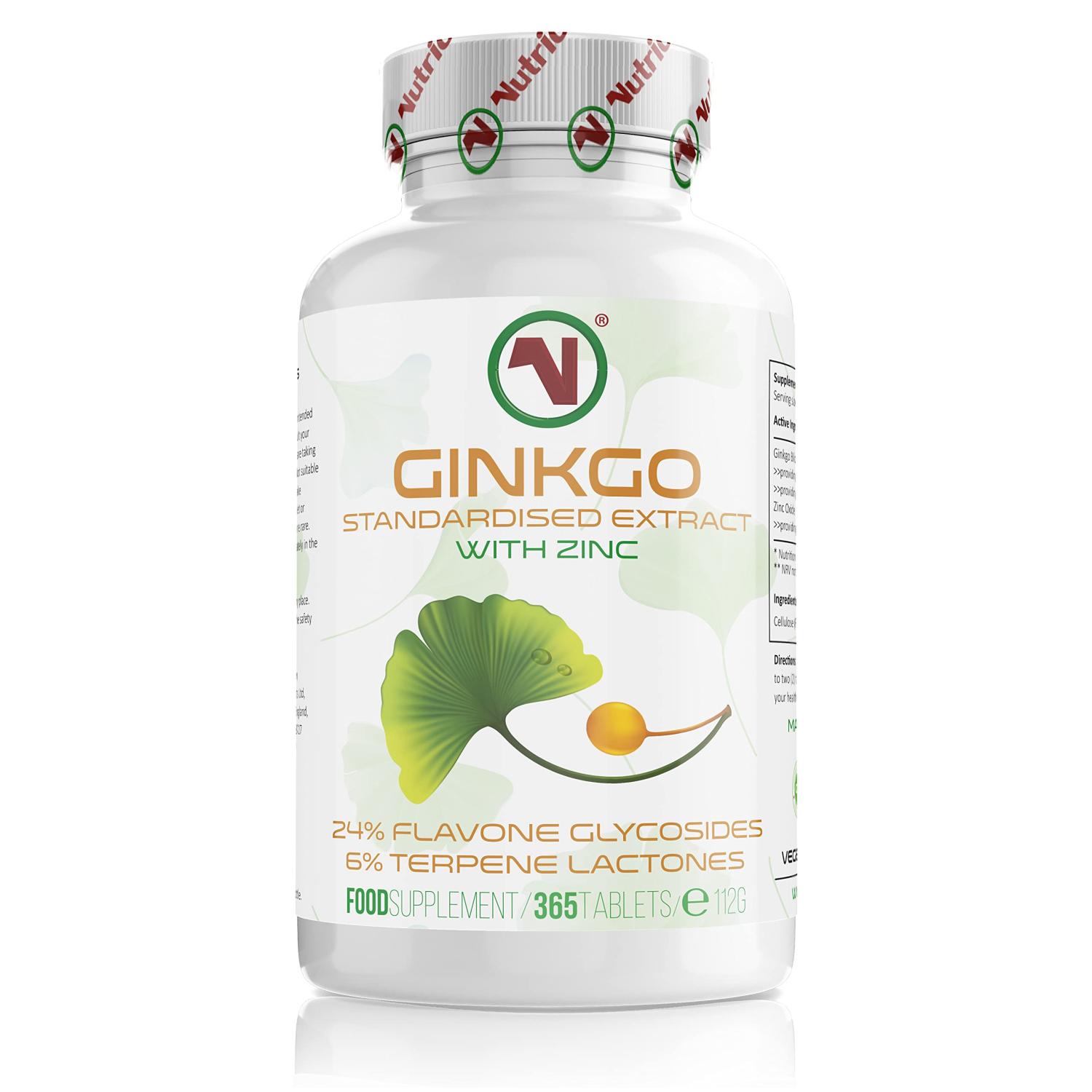 Nutriodol Ginkgo Biloba Extract Tablets with Zinc | 24% Flavone ...