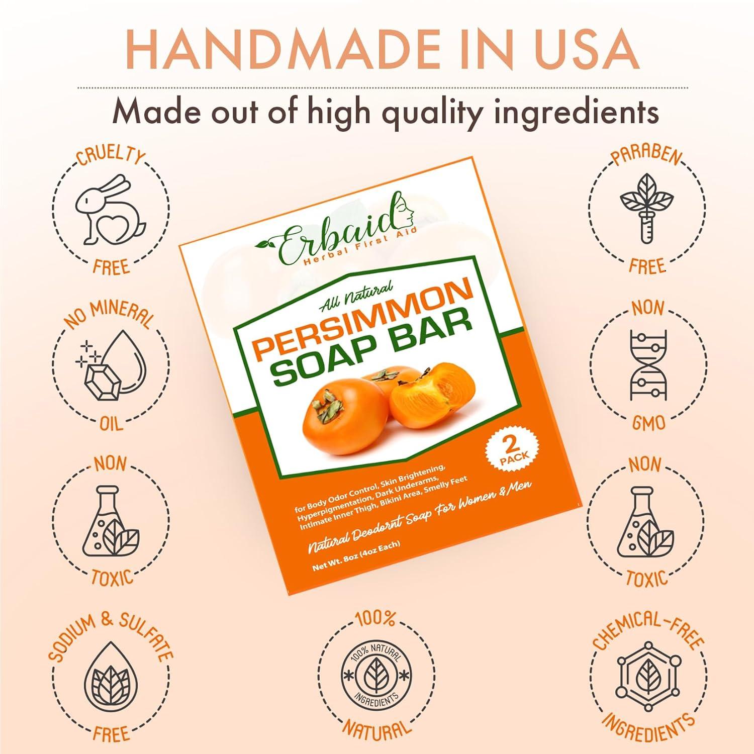Persimmon Soap Bar - Body Odor Control Deodorizing Body Wash with ...