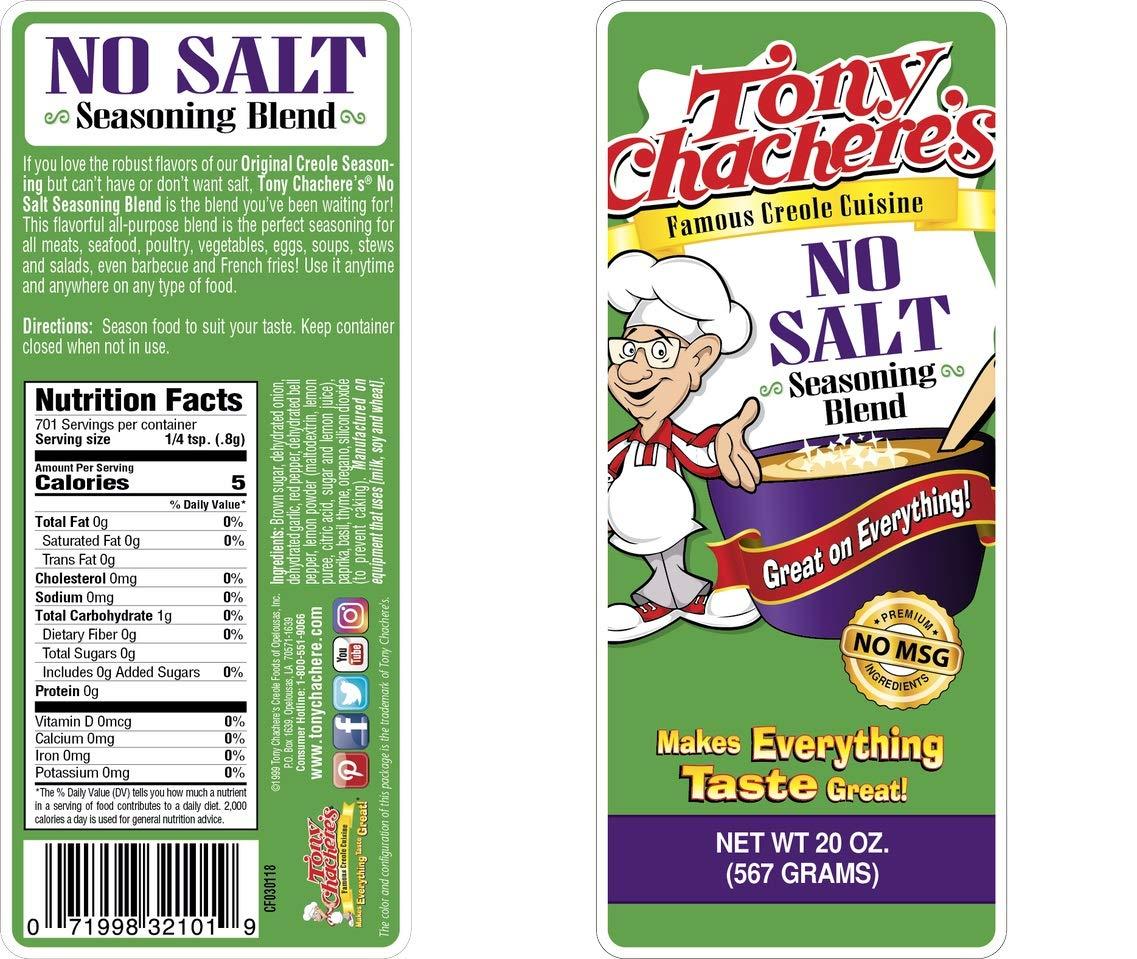 Tony Chachere's No Salt Seasoning 20 oz - Authentic Cajun Flavor ...