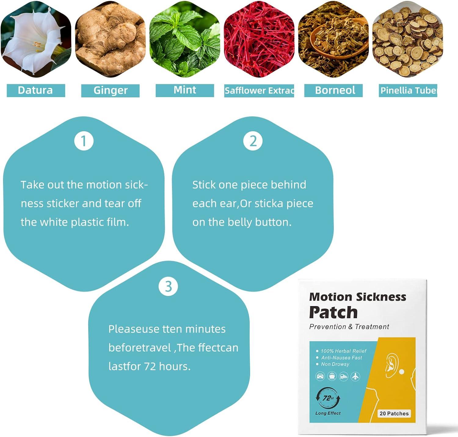 Motion Sickness Patches - Fast Acting Relief from Nausea, Dizziness & Vomiting - 40 Count Pack ...