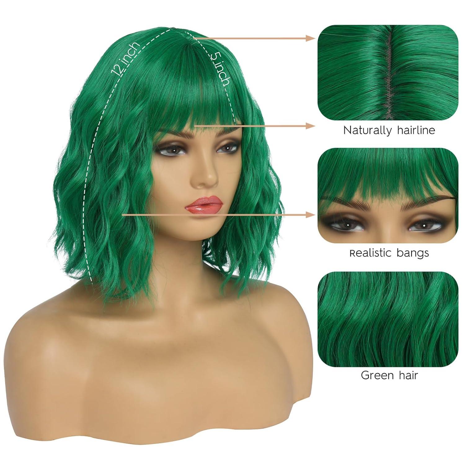 Short Green Ombre Bob Wig for Women | 10-Inch Synthetic Hair Wig with ...