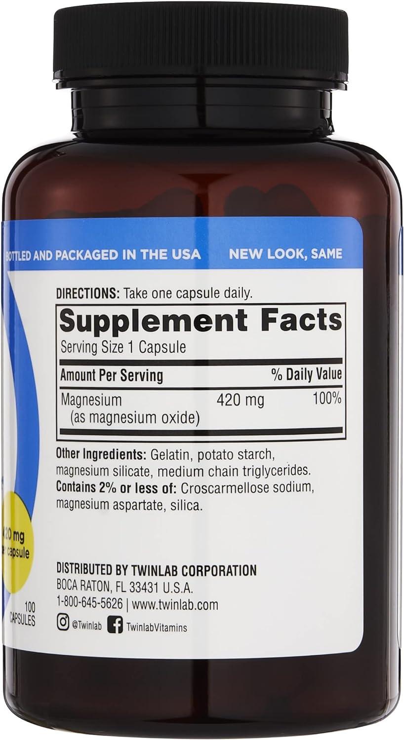 Twinlab Magnesium Capsules 420mg - 100 Count | High-Quality Magnesium ...