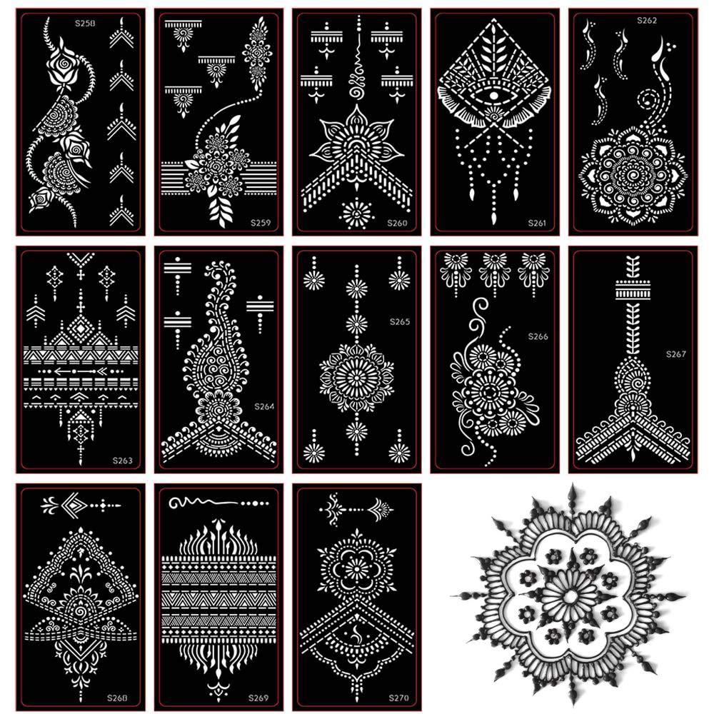 30 Sheets Henna Tattoo Kit Stencil Glitter - Temporary Indian Henna ...