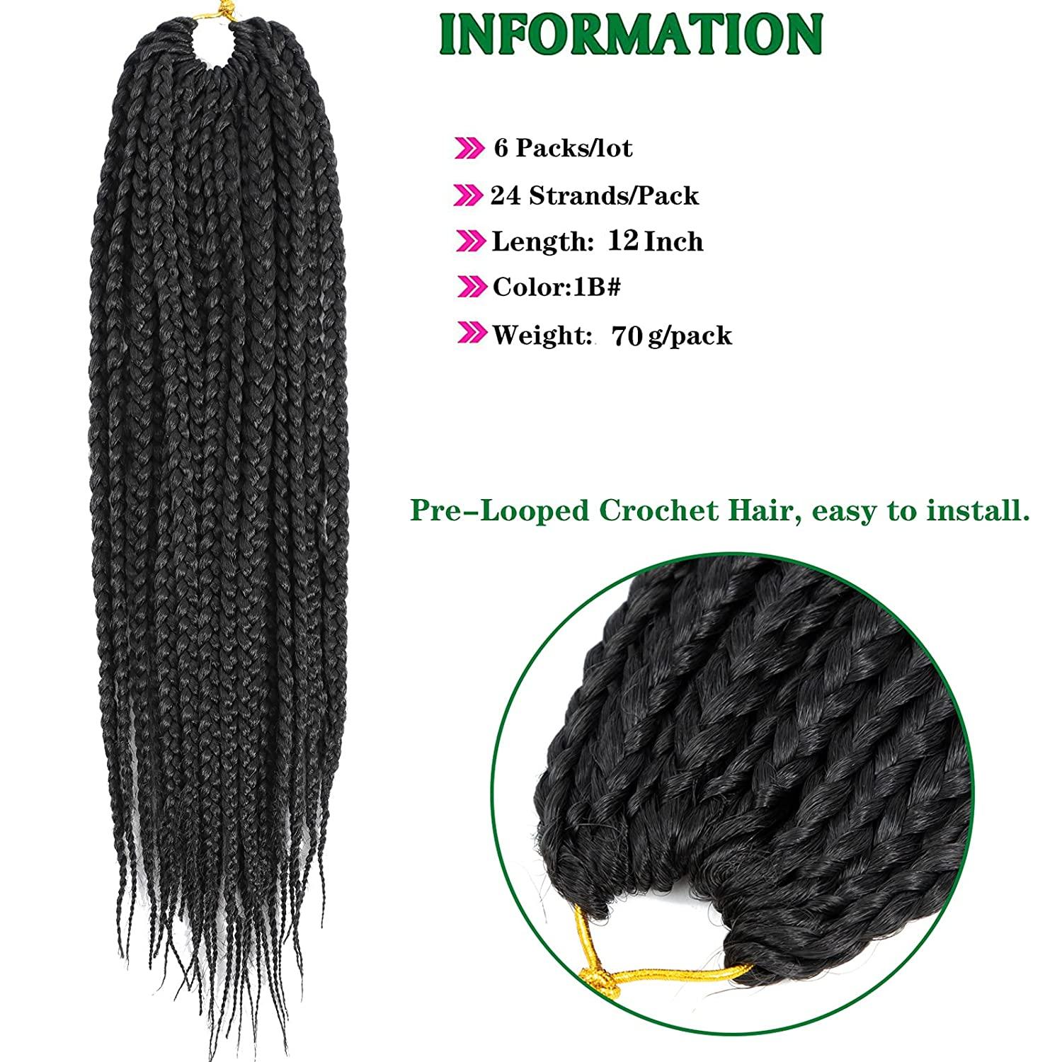 12 Inch Prelooped Crochet Box Braids for Black Women - 144 Strands ...