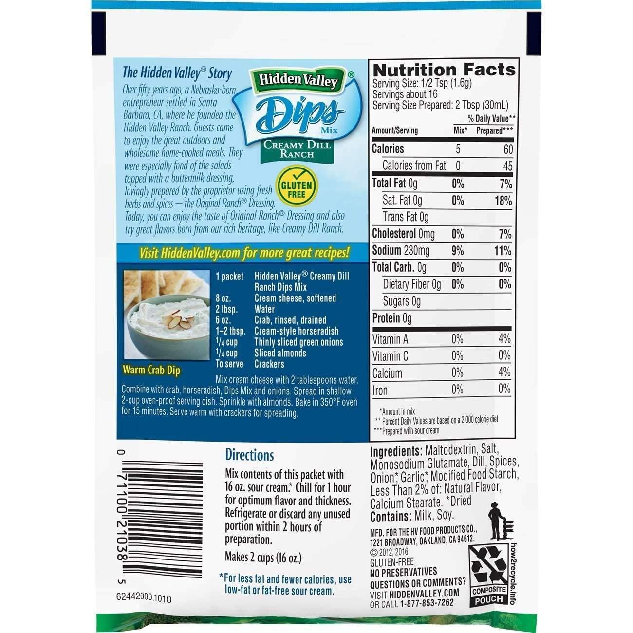 Hidden Valley Creamy Dill Ranch (Pack of 4) .9 oz Packets - Delicious ...