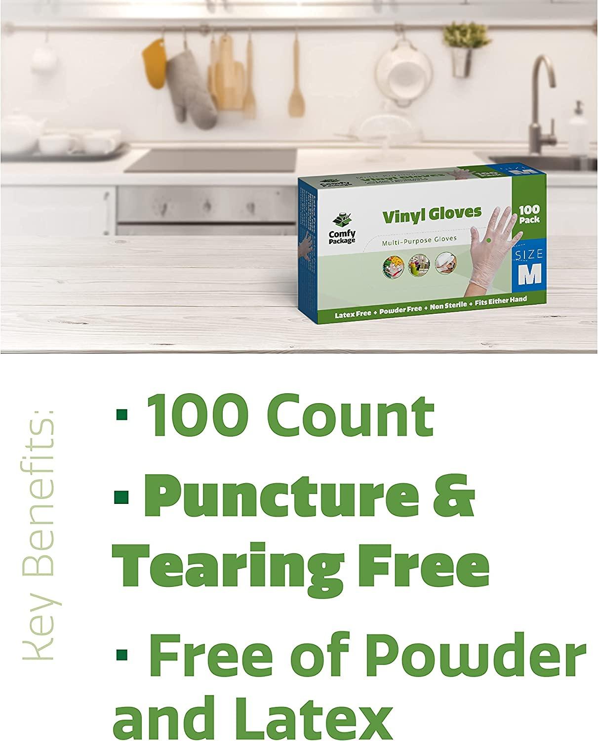 100 Pack Medium Clear Powder-Free Vinyl Disposable Gloves - Ideal for ...