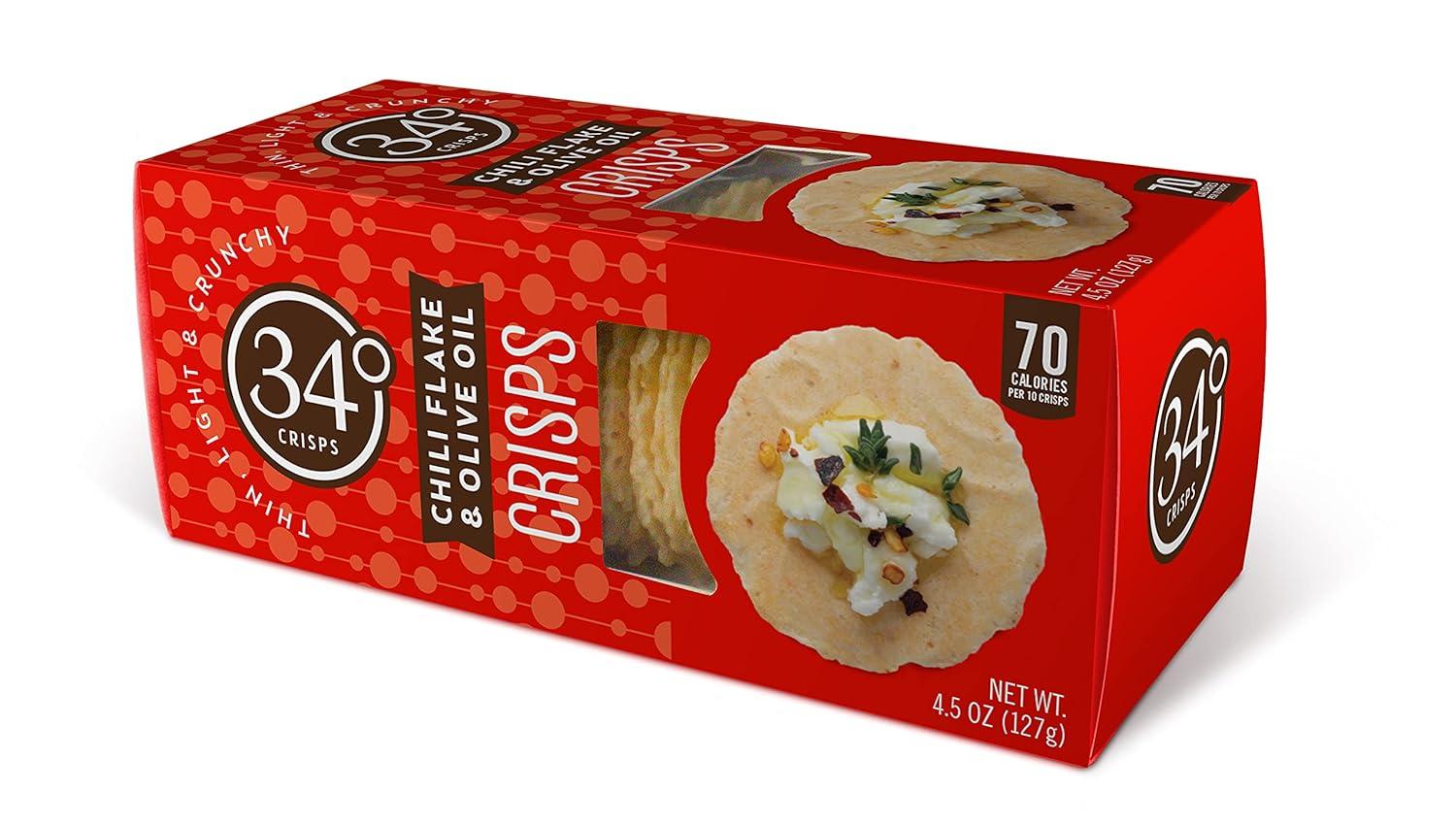 34 Degrees Chili Flake & Olive Oil Crisps - Thin, Light & Crunchy (4 ...