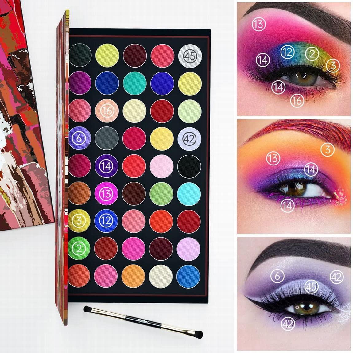 EYESEEK Colorful Eyeshadow Makeup Palette Sets + Brush, Bright 45 ...