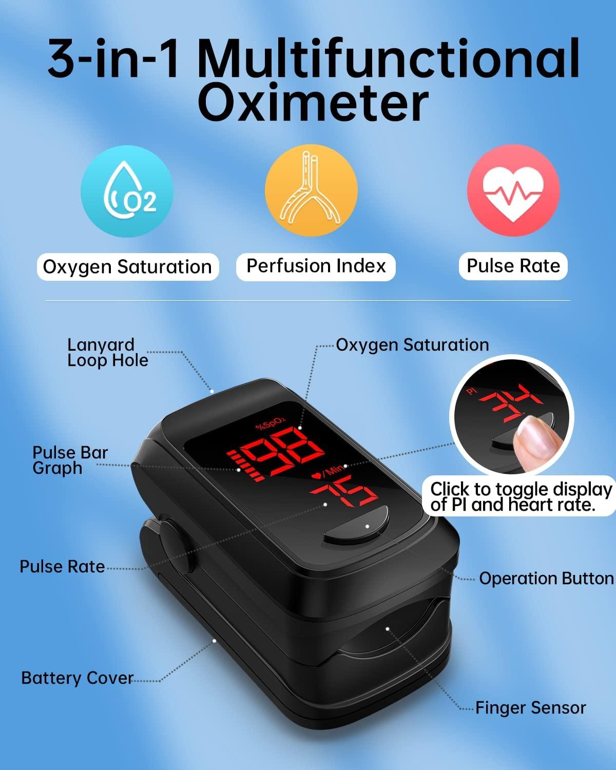 Fingertip Pulse Oximeter - Mini Oxygen Saturation Monitor with Graph ...