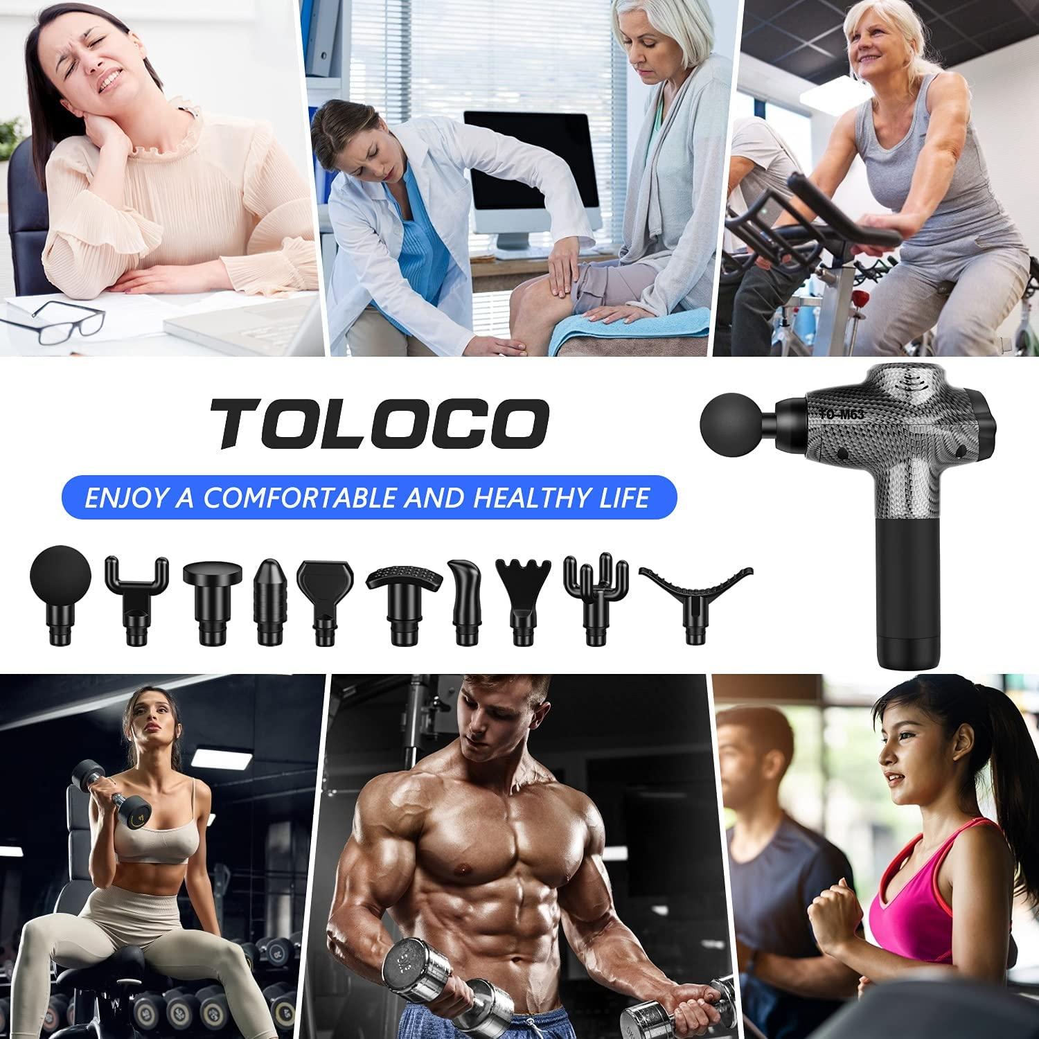 TOLOCO Massage Gun - Carbon Black, Upgrade Percussion Handheld Deep ...