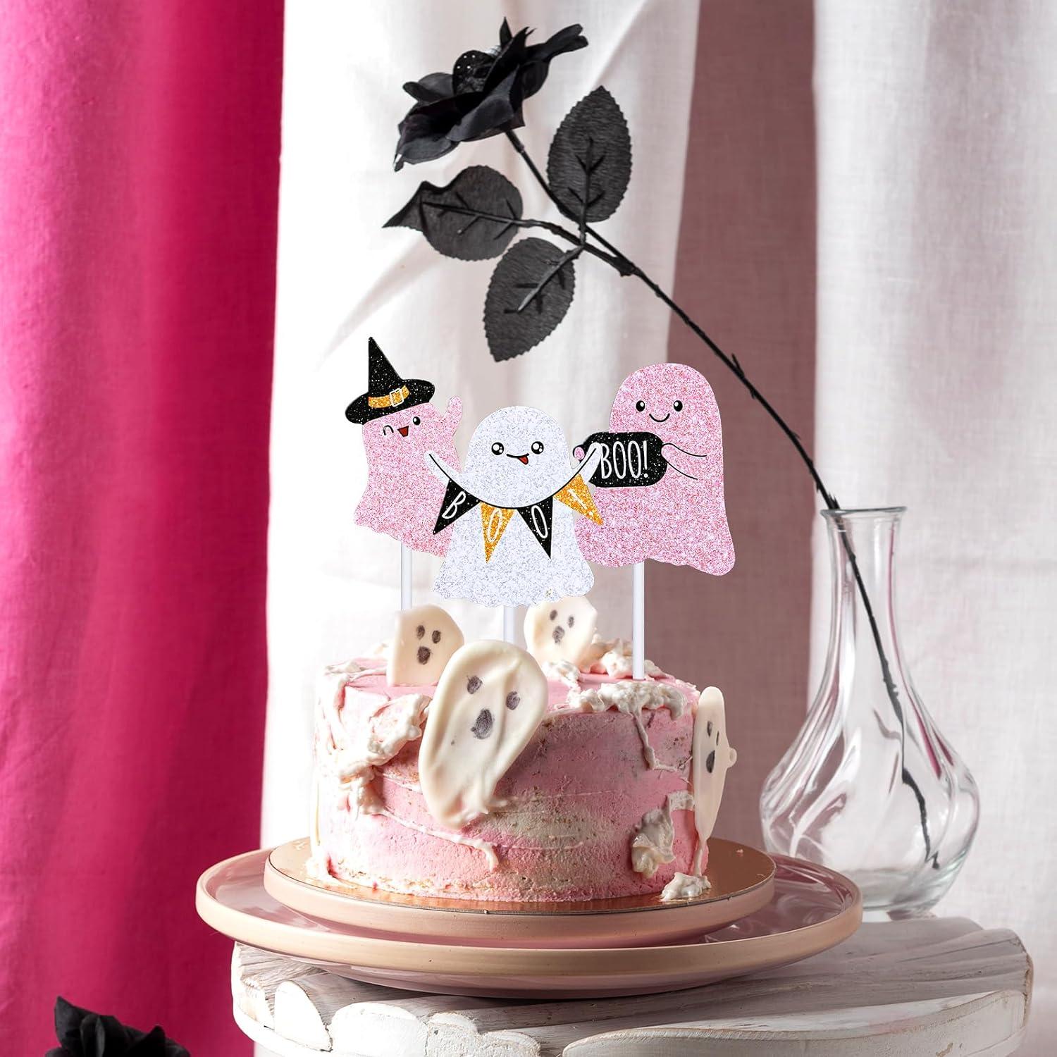 Whaline 48Pcs Halloween Ghost Cupcake Toppers with Paper Sticks and ...