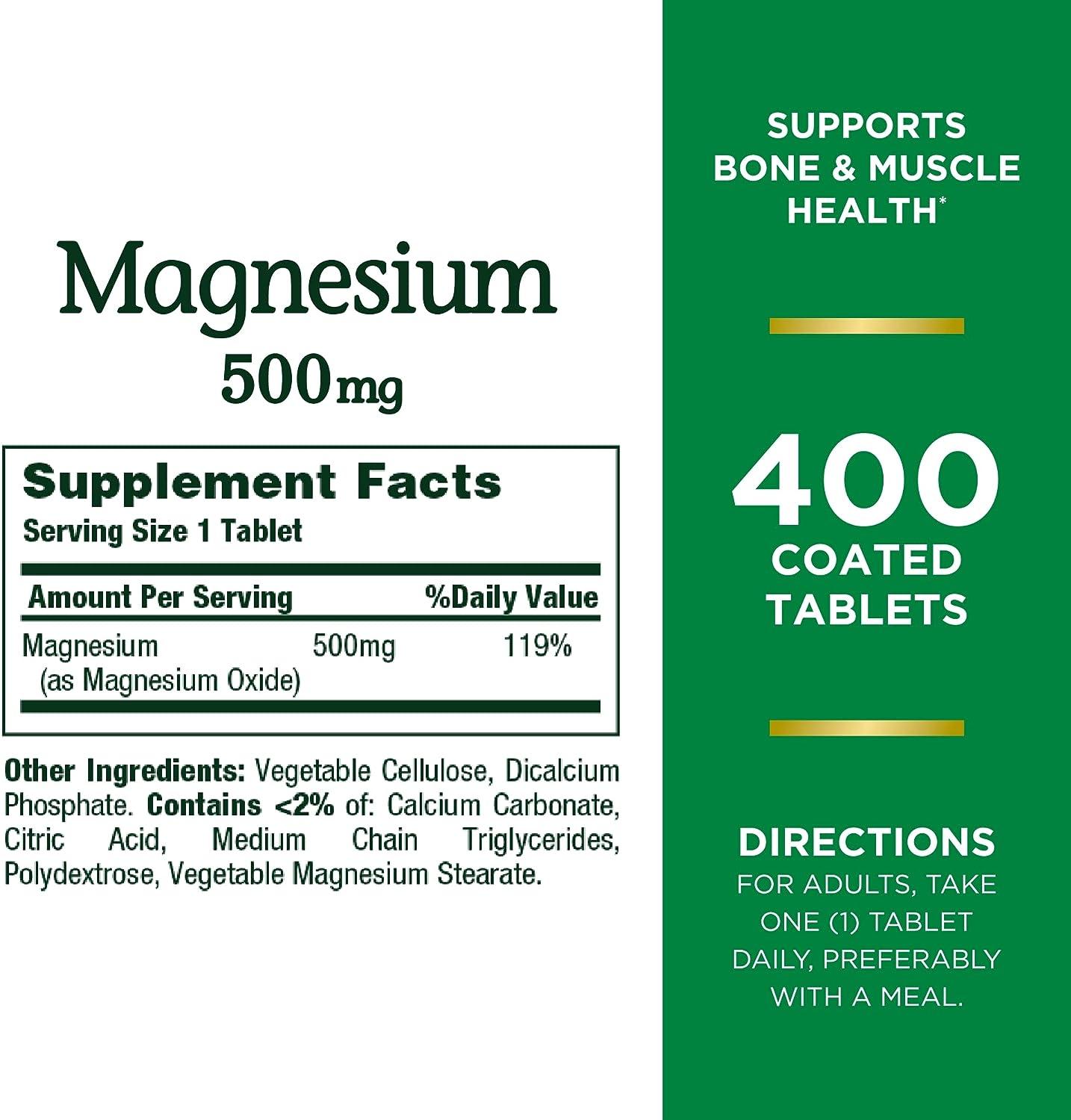 Natures Bounty Magnesium 500mg Tablets - Twin Pack (400 Tablets ...