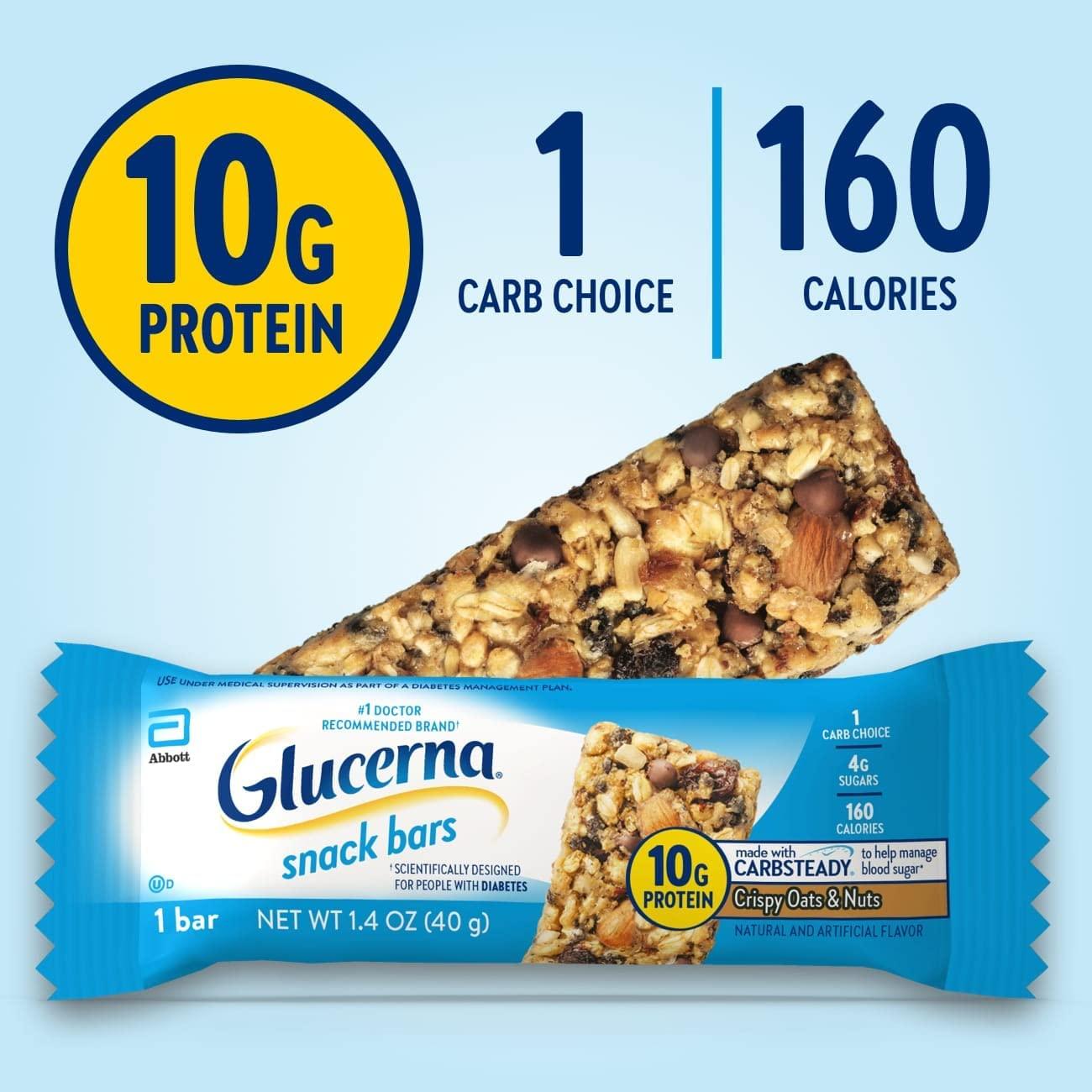 Glucerna Crispy Oats & Nuts Snack Bars - 20 Count, Diabetes-Friendly ...