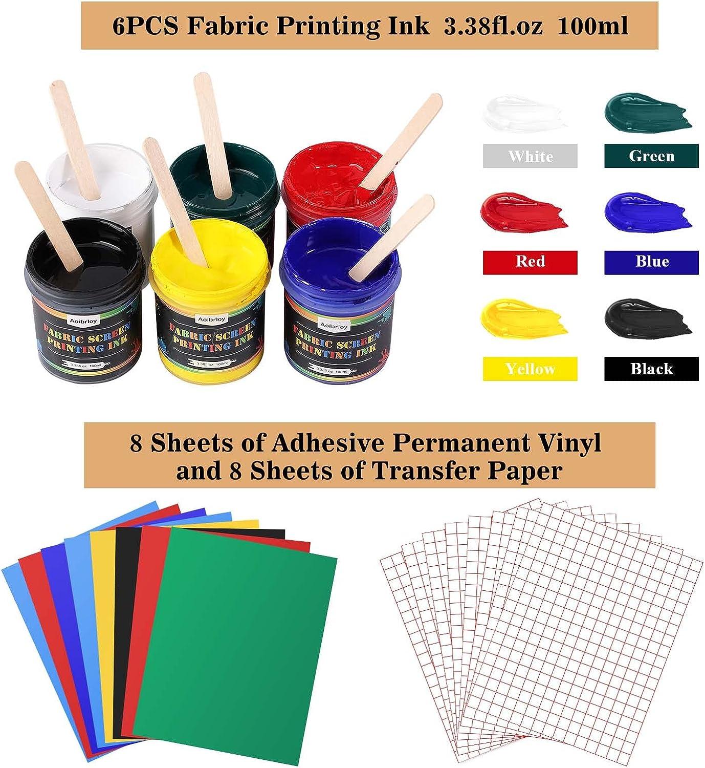 Aoibrloy Screen Printing Kit with 6 Colors Ink, Frames, Vinyl, Transfer ...