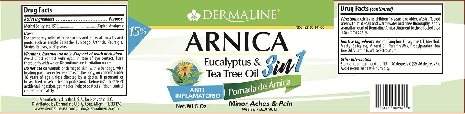 Dermaline Arnica 3-in-1 Ointment 5 oz with Eucalyptus, Tea Tree Oil ...