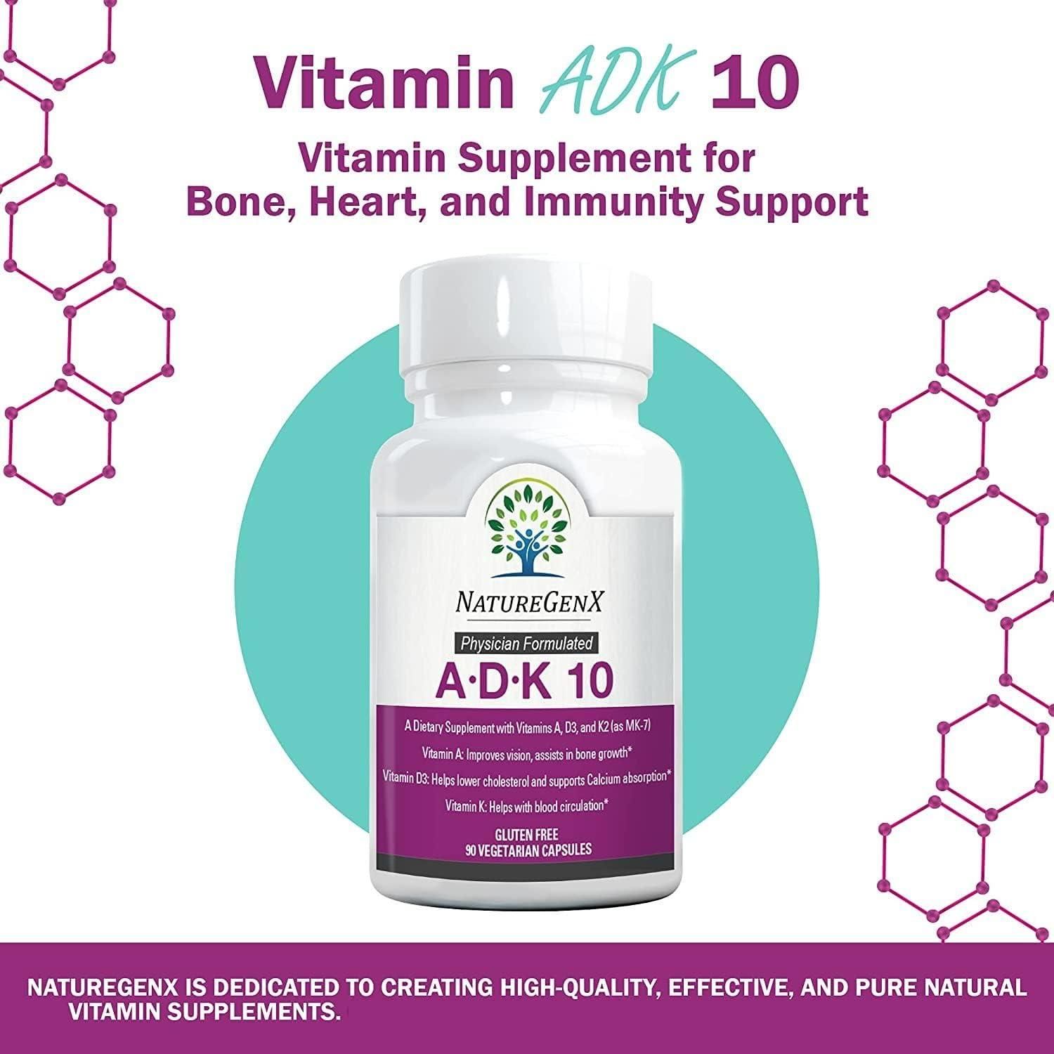 NatureGenX ADK 10 Supplement - High Potency 10000 IU Vitamin D3 with ...