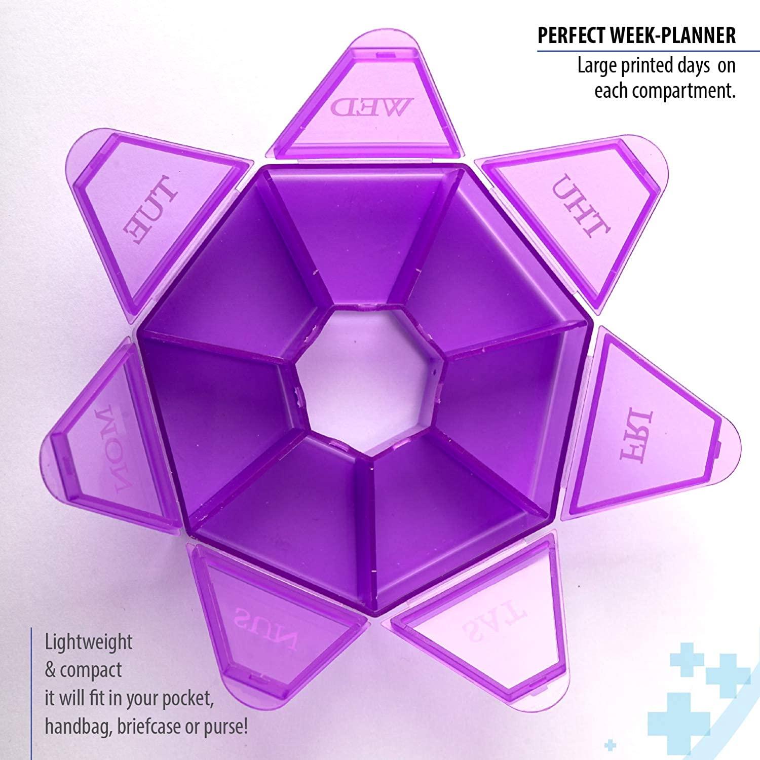7-Sided Portable Pill Box - Small Weekly Medicine Planner & Vitamin ...
