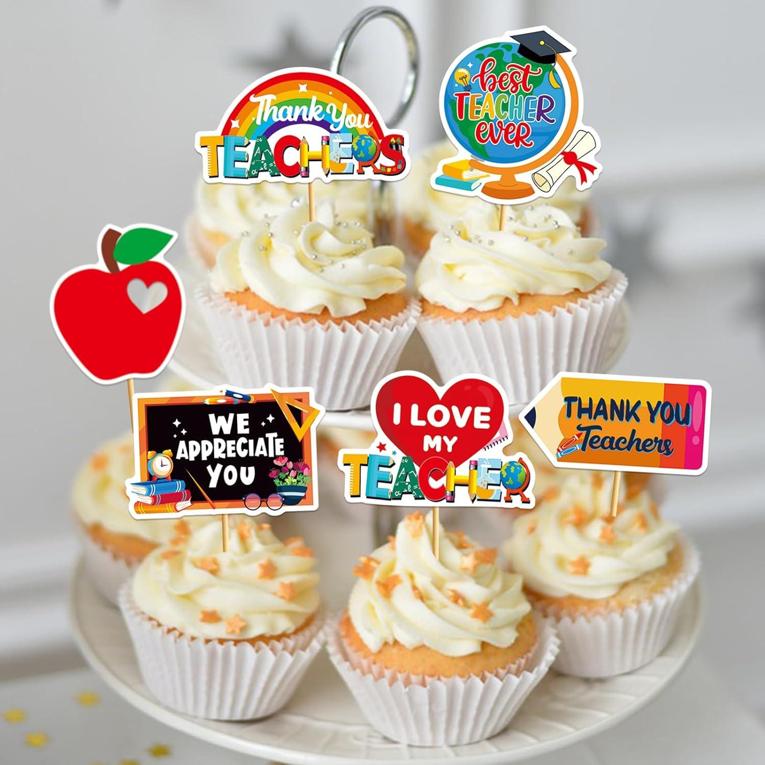 24Pcs Thank You Teacher Cupcake Toppers Thank You Cupcake Toppers ...
