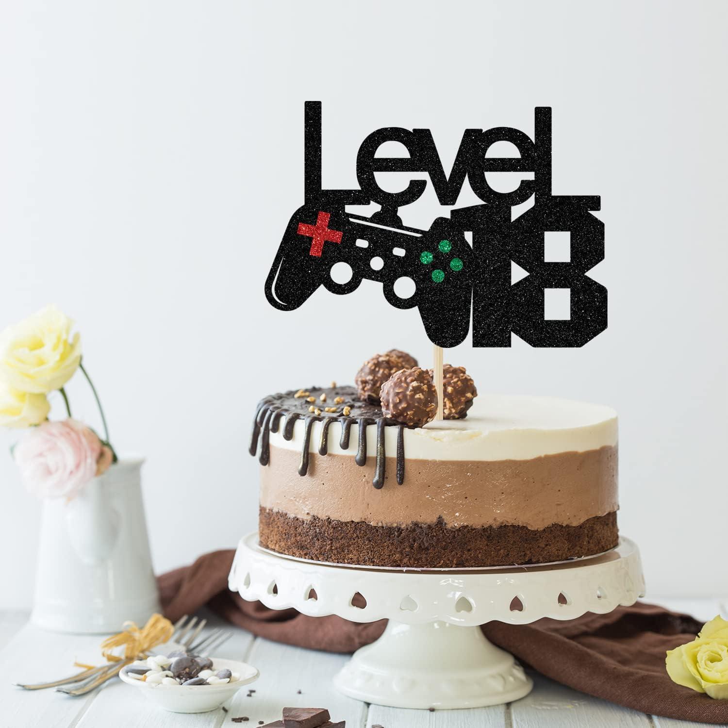 Black Glitter Level 18 Cake Topper - Level Up 18th Birthday Cake Topper ...