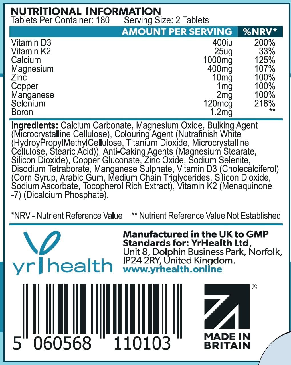 Calcium Magnesium Zinc and Vitamin D Plus Vitamin K2 MK-7 Tablets ...