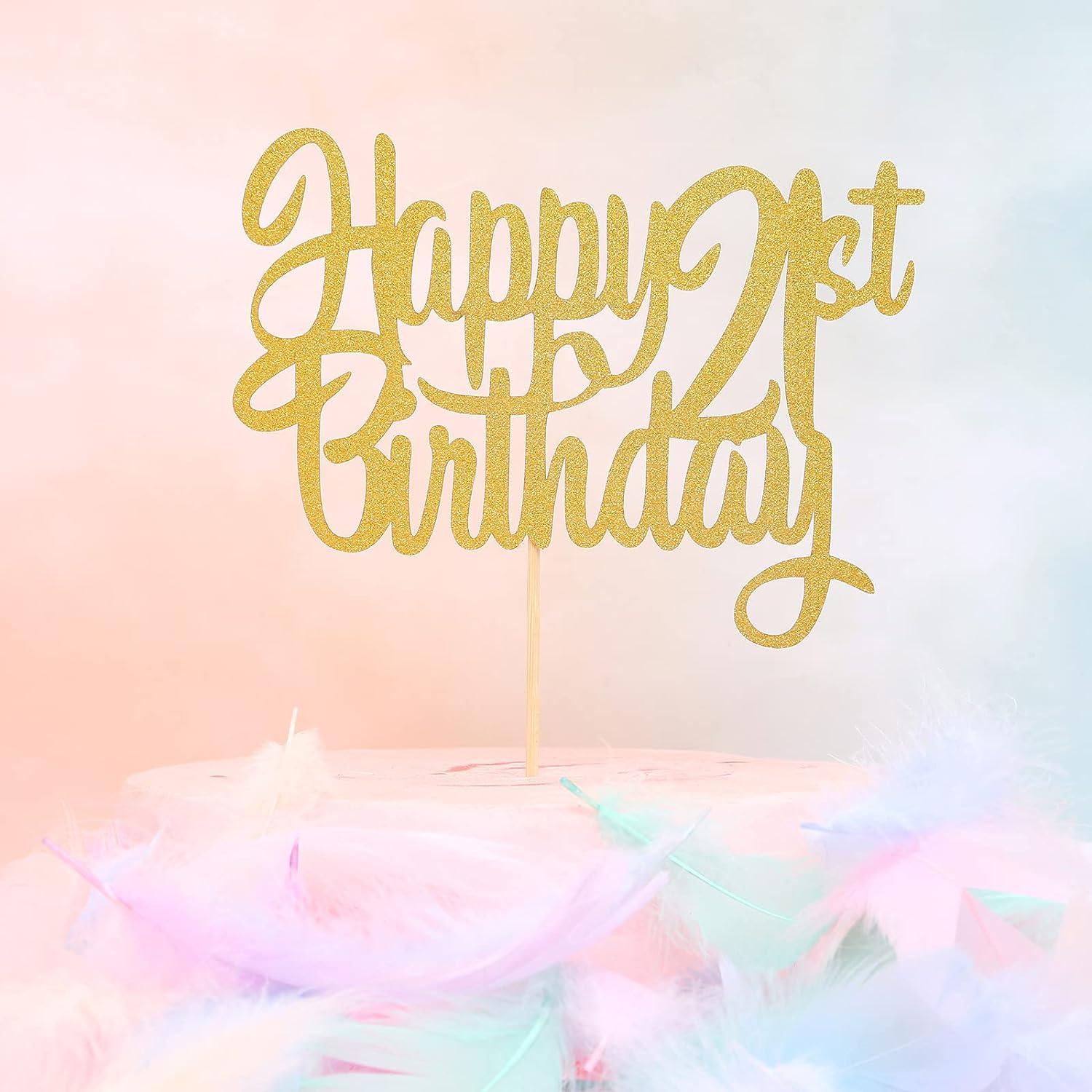 Happy 21st Birthday Cake Topper-Gold Glitter Cake Decoration Supplies ...