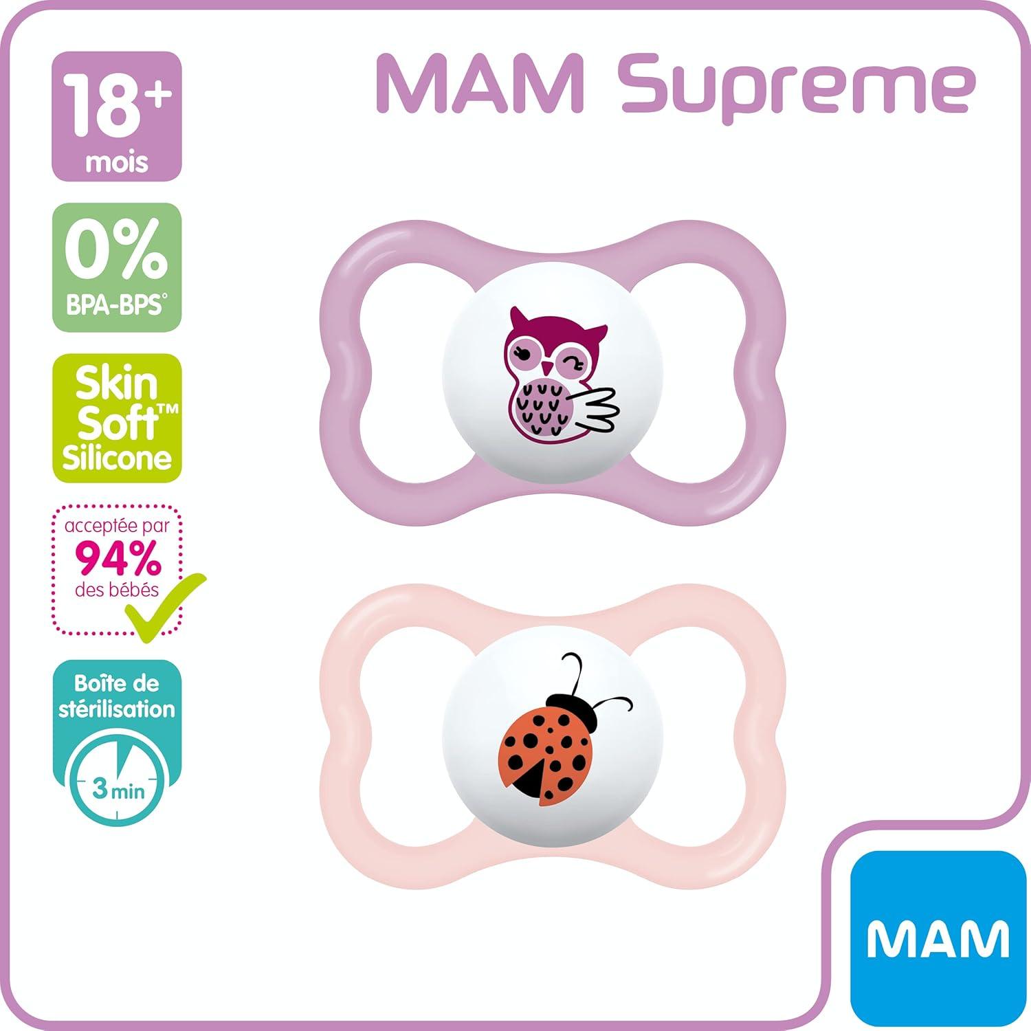MAM Supreme Silicone Pacifier Set for 18+ Months | Includes Pacifier ...
