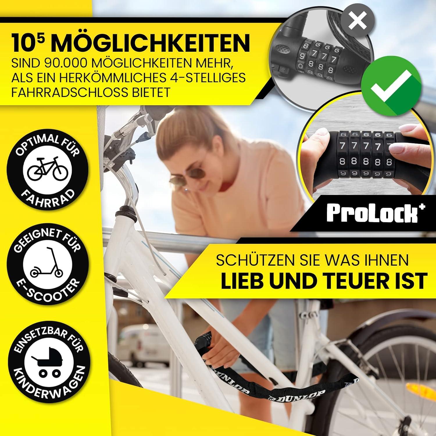 Dunlop Bicycle Lock Numbers Castle - High Safety Level 8 100 cm Chain ...