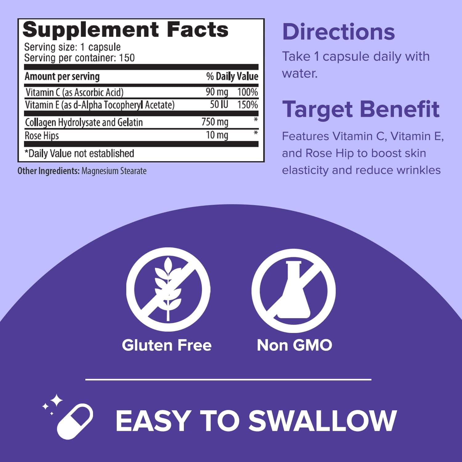 Sanar Naturals Premium Collagen Pills with Vitamin C & E - 150 Capsules ...